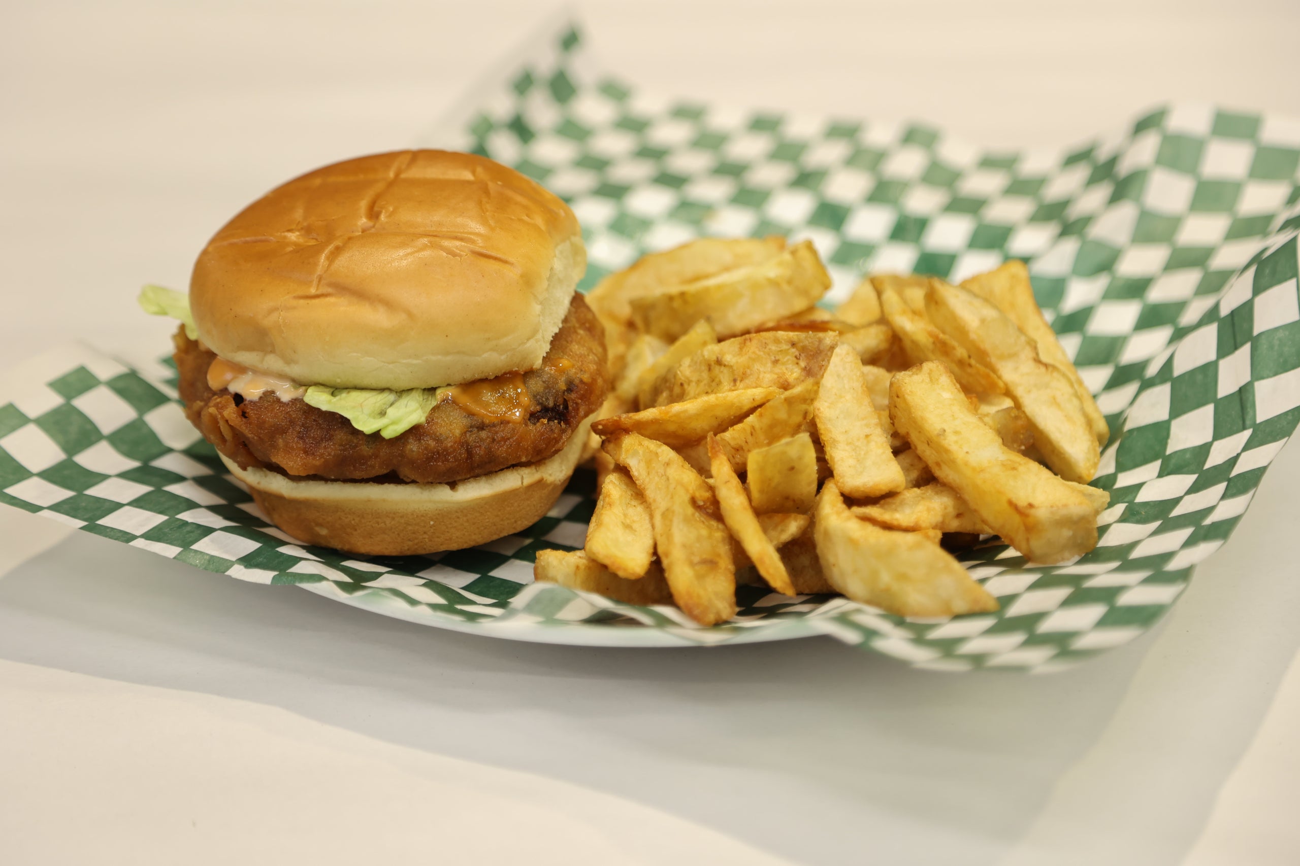 Battered Burger in a Bun and Chips | The Frying Irishman